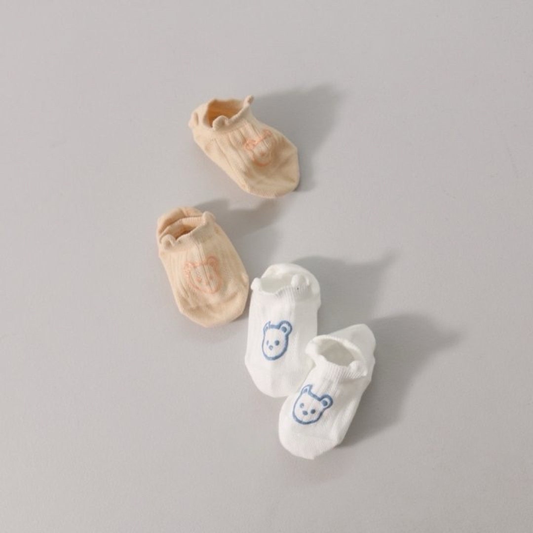 Baby Bear Socks, Set of 2 Pairs Non-slip Cute Teddy Socks for Toddler ...