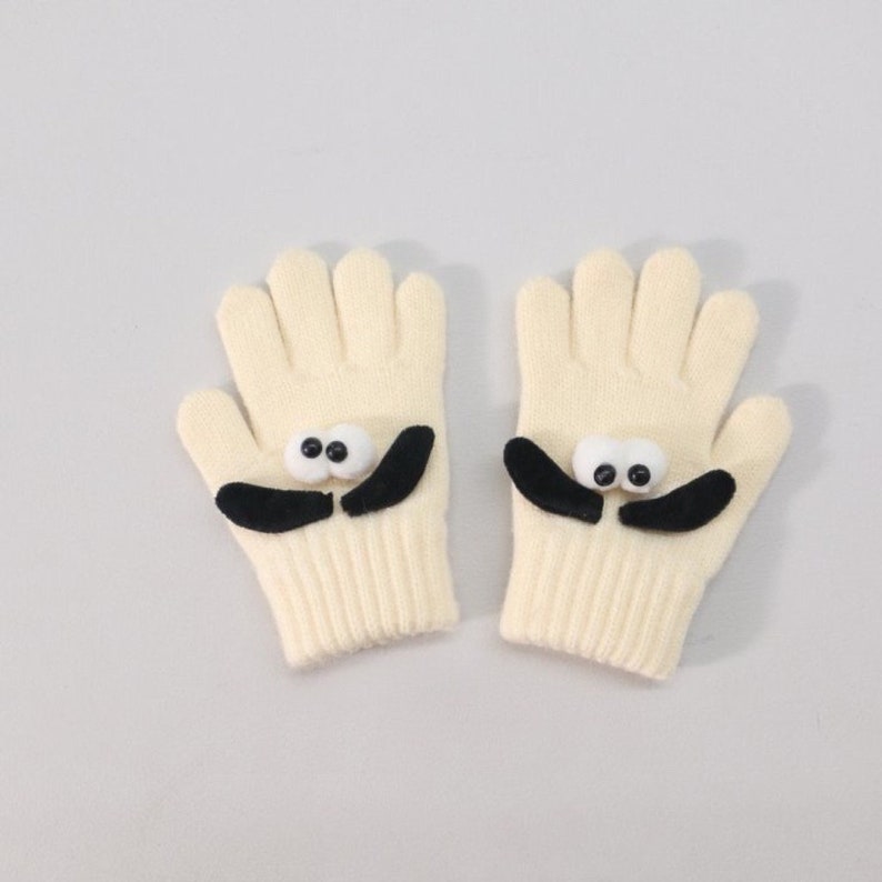 Kids Funny Face Gloves, Winter Unisex 3D Eyebrow & Eye Fingers Gloves ...