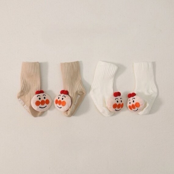Cartoon Character Socks for Kids Set of 2 Pairs Toddler Anpanman Face With Non slip Cotton Socks for Age 0 18 Months Etsy