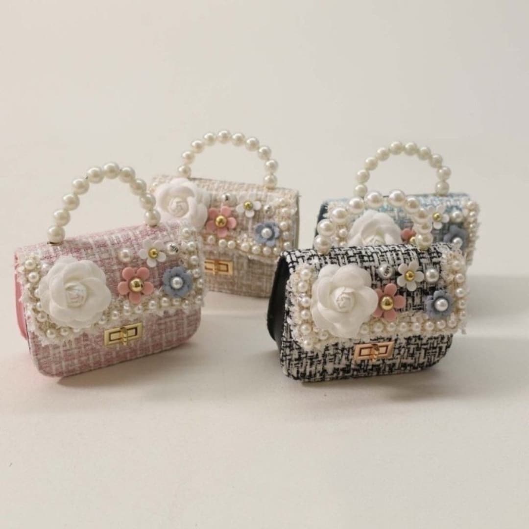 Kids Tweed Mini Crossbody Bag Girls Pearl Handle Purse Chain - Etsy