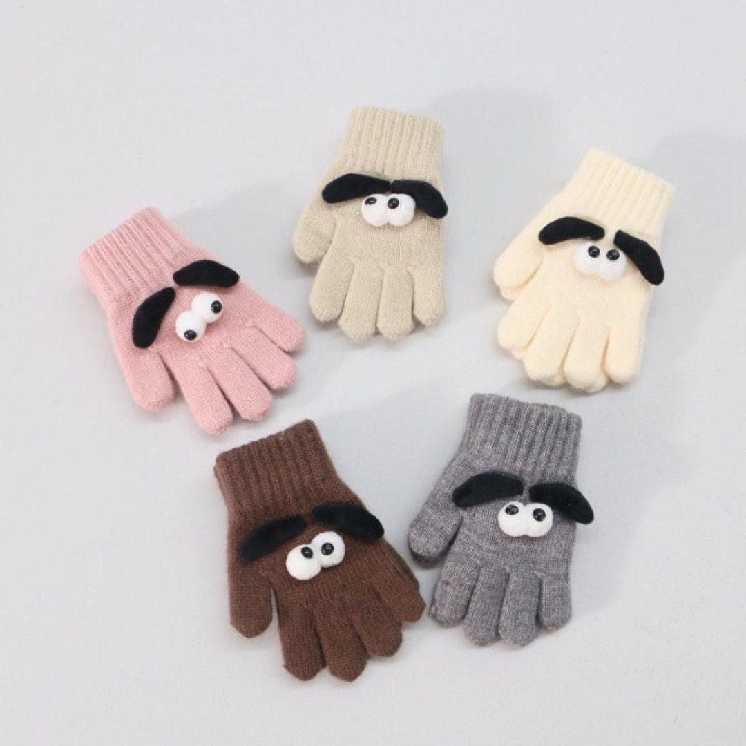 Kids Funny Face Gloves, Winter Unisex 3D Eyebrow & Eye Fingers Gloves ...