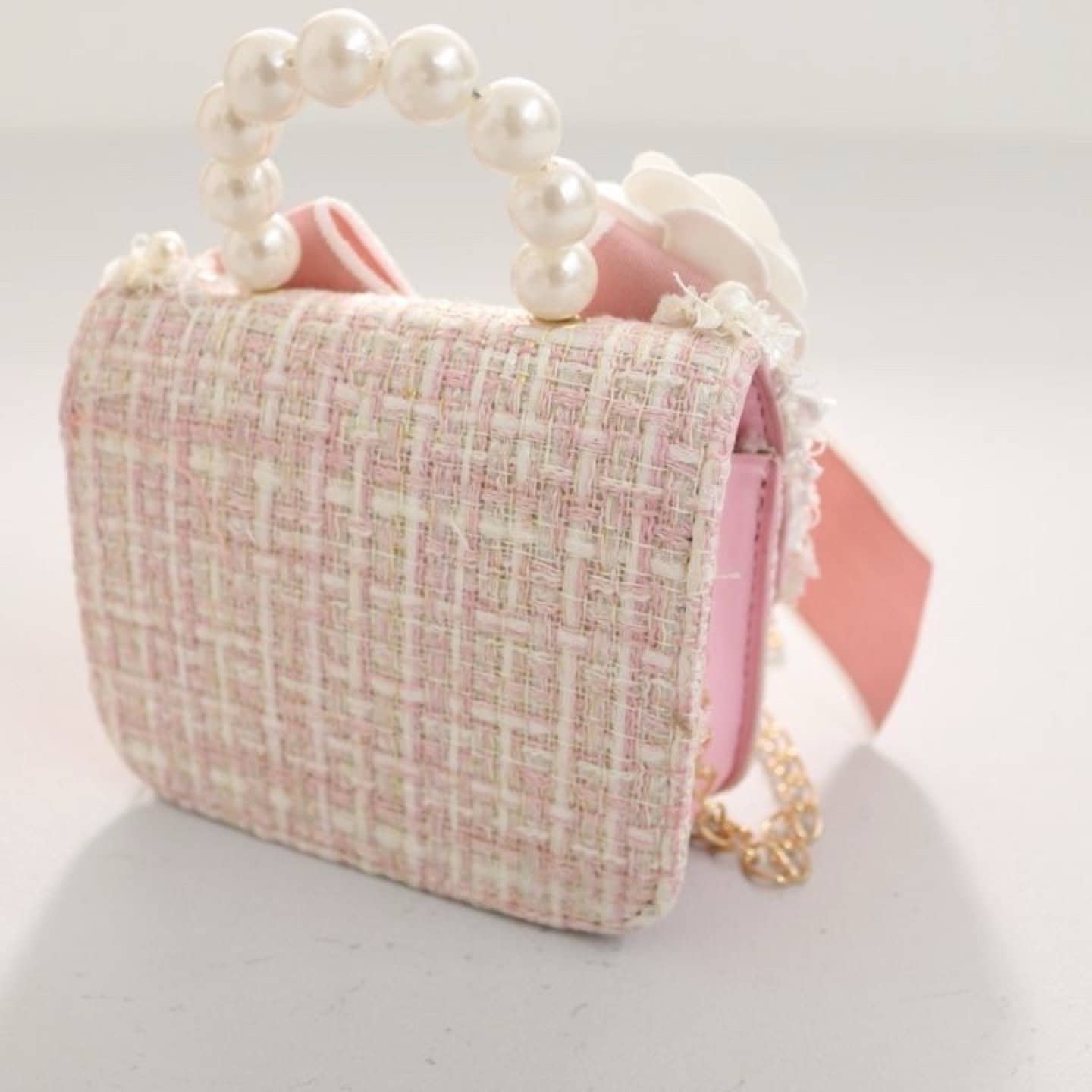 Girls Bunny Tweed Mini Bag, Cute Rabbit With Pearl Handle Purse Chain ...