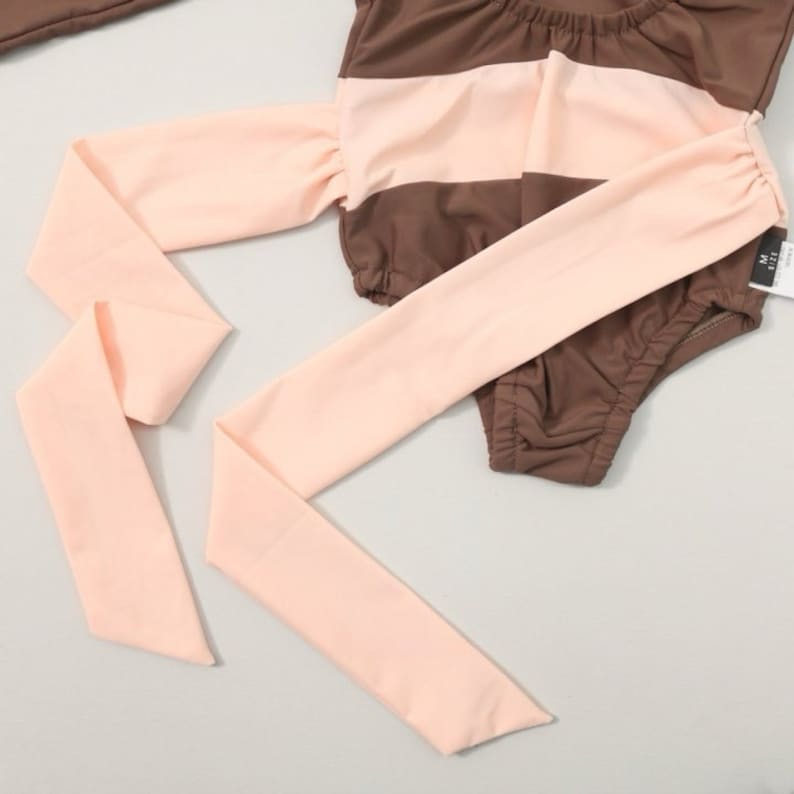 Solid Big Ribbon Swimsuit With Hat Set, Little Girls Long Sleeve ...