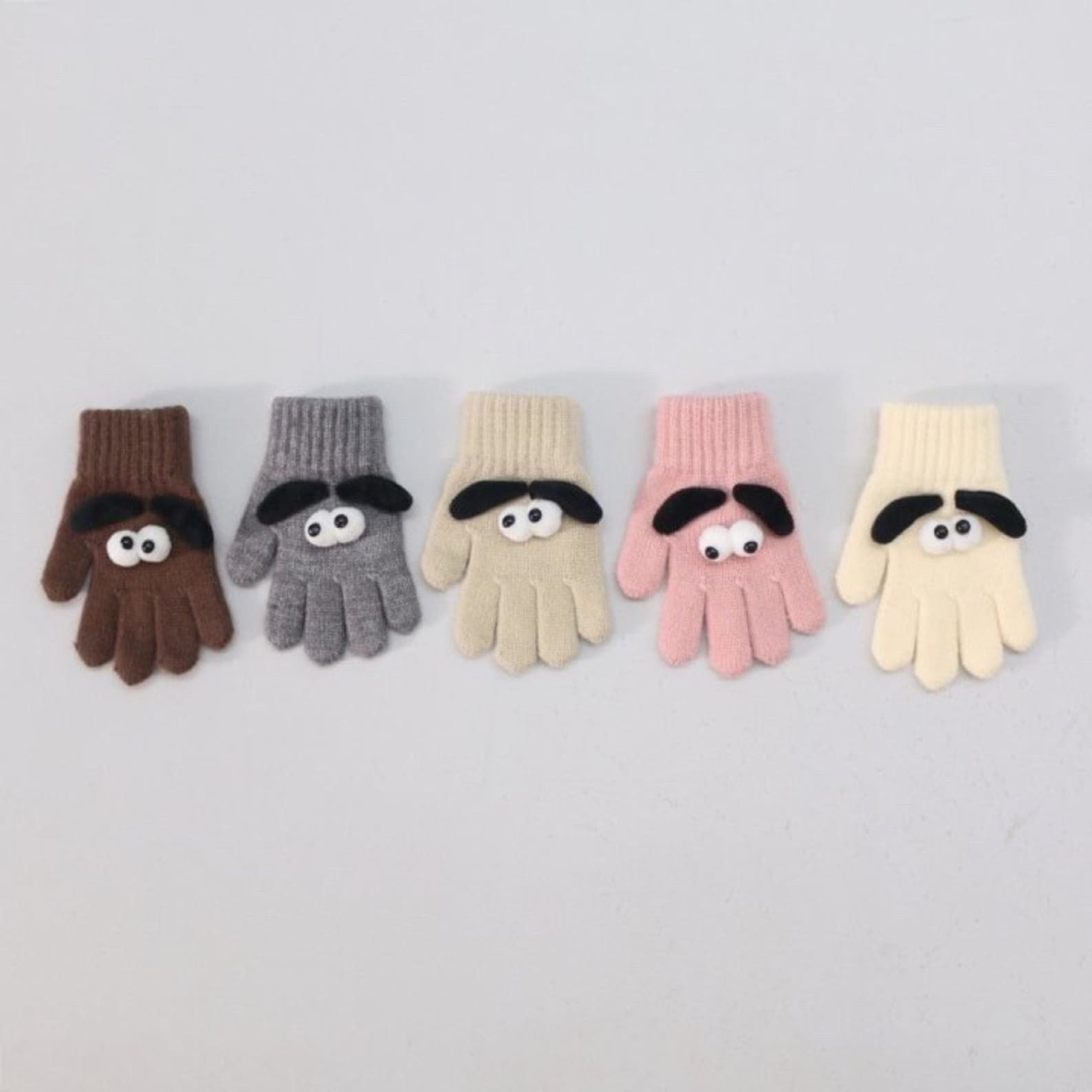 Kids Funny Face Gloves, Winter Unisex 3D Eyebrow & Eye Fingers Gloves ...