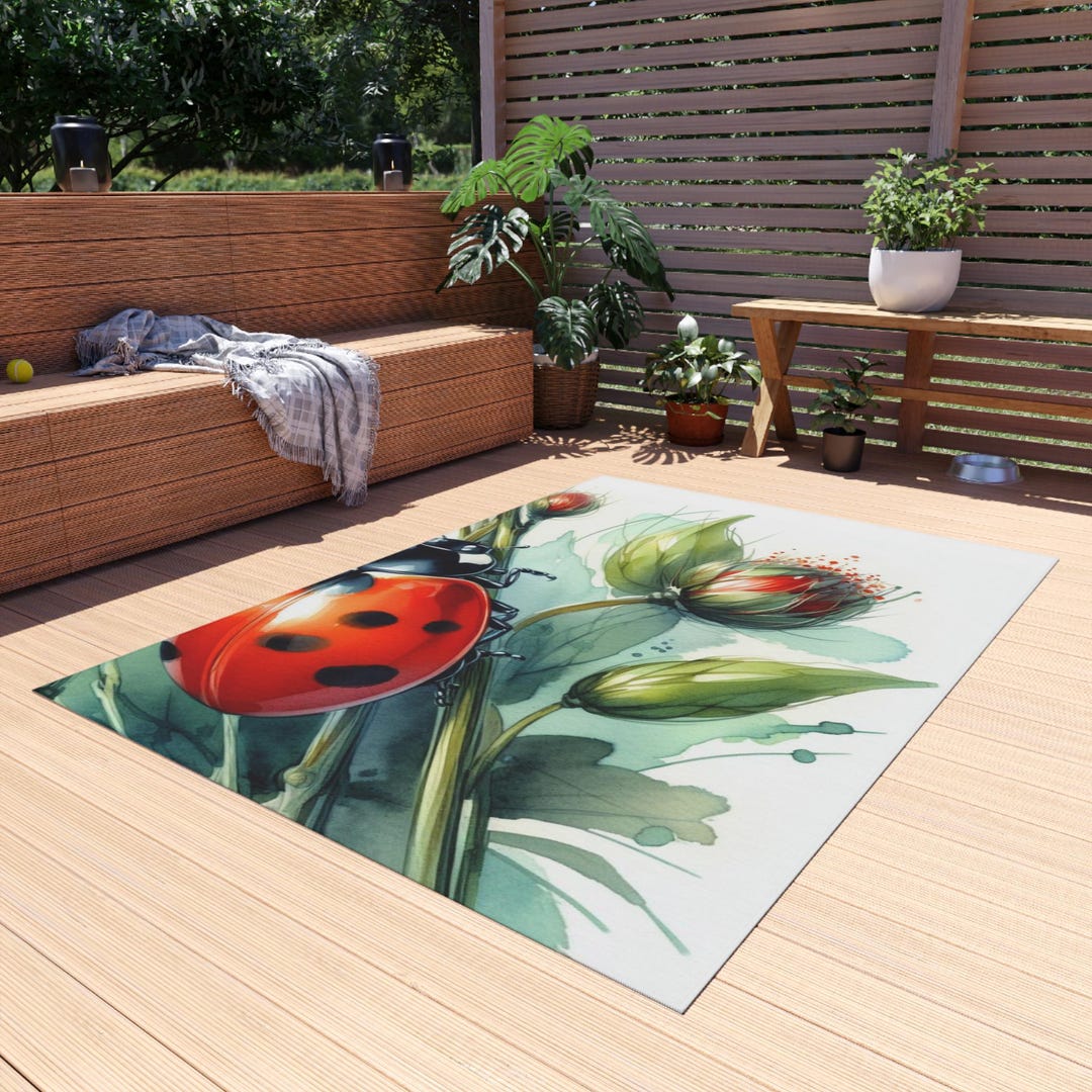 Watercolor Ladybug Outdoor Rug, Bug-inspired Home Decor Accent, Garden ...