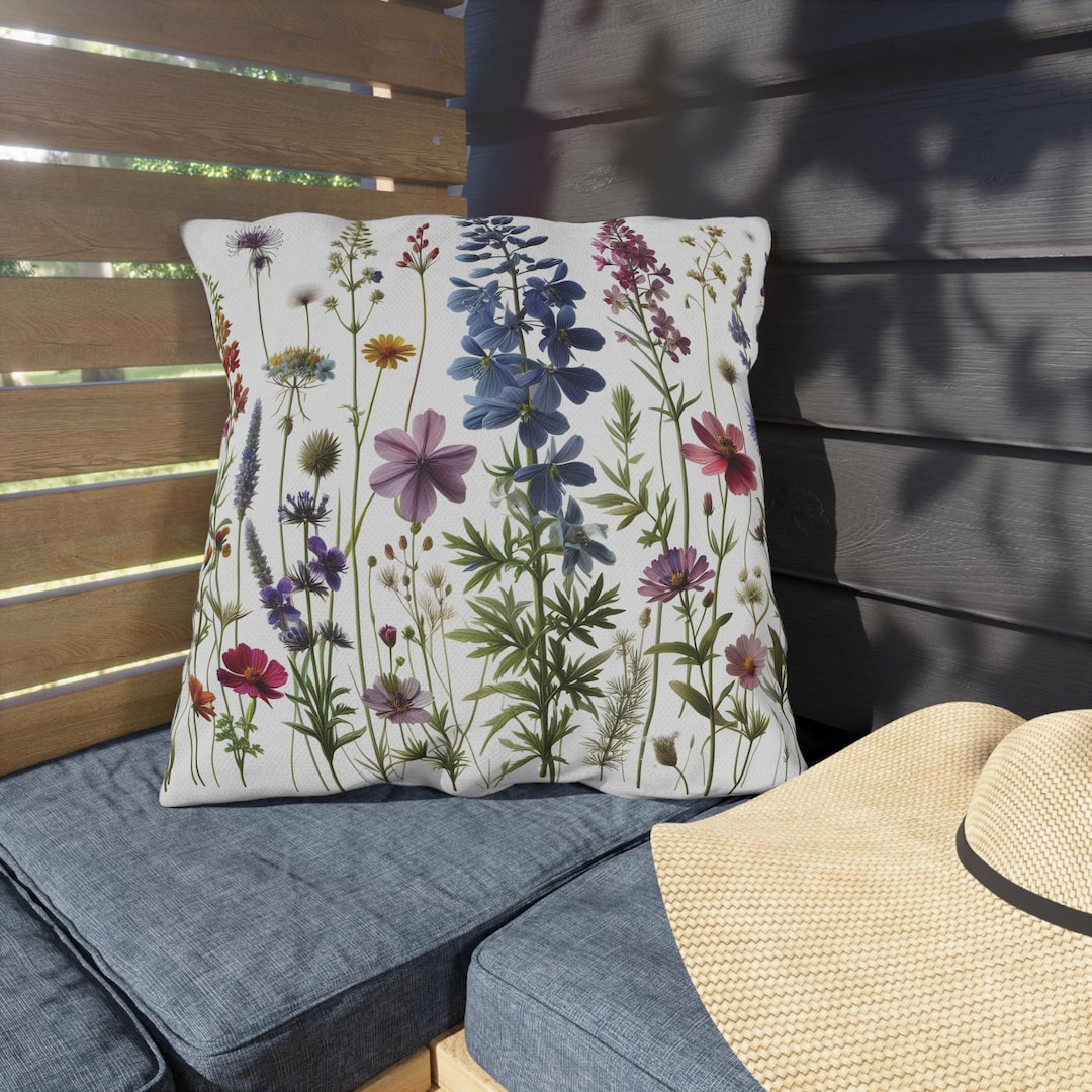 Wildflowers Floral Outdoor Pillows for Garden Decor, Patio Cushions ...
