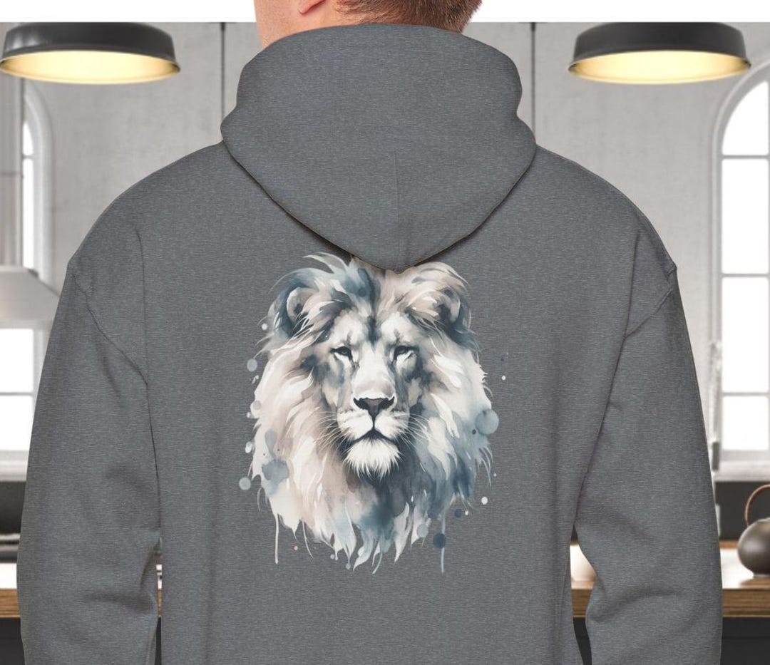 Watercolor Grayscale Lion Head Sweatshirt, Lion Spirit Hoodie, Lion ...