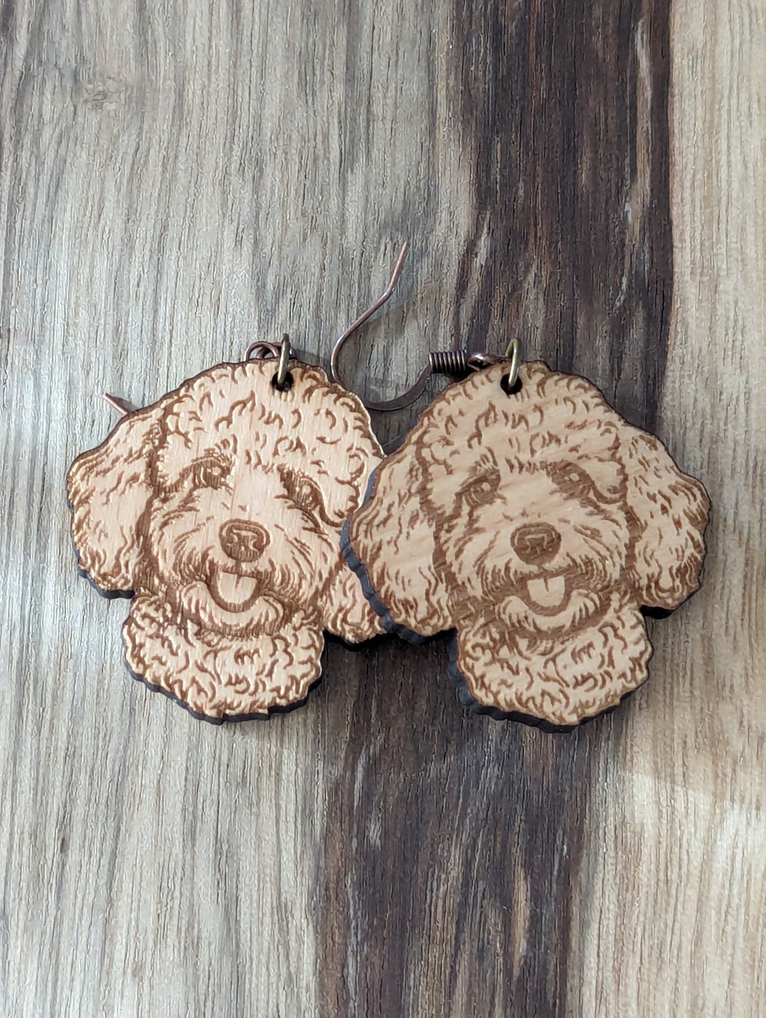 Labradoodle Wood Earrings - Animal Lover Handmade Jewelry, Beech Wood ...