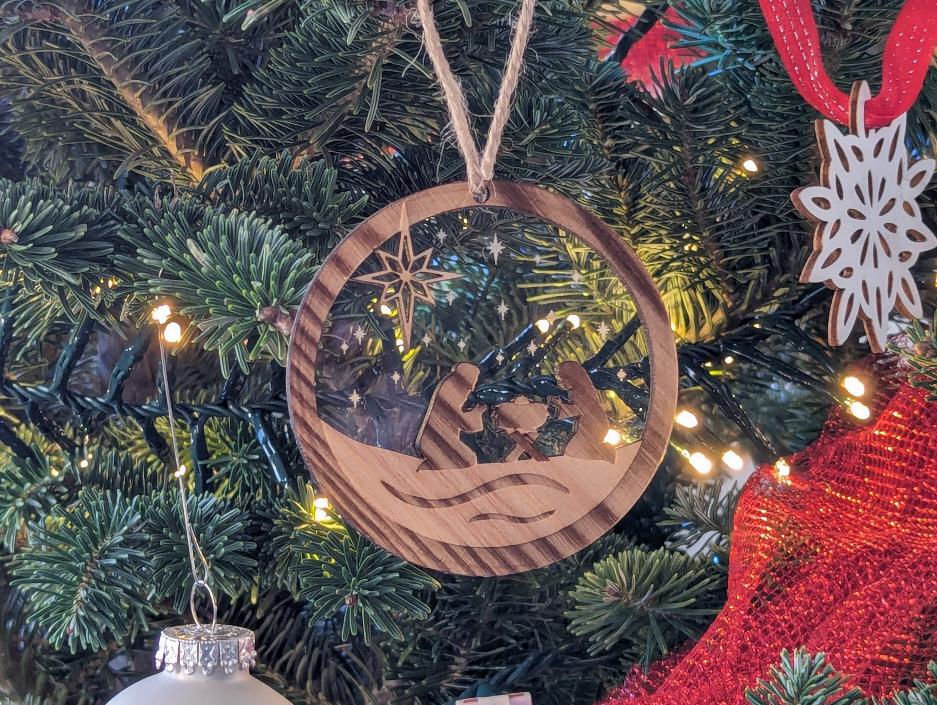 Laser Cut Wood and Acrylic Ornament, Nativity and Stars - Etsy