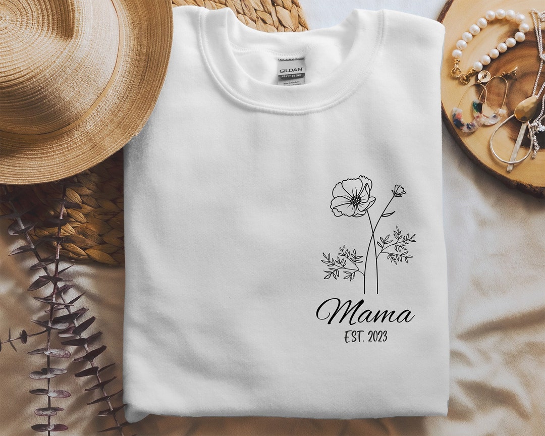 Personalized Mama Jumper, Mom Birth Month Flower Crewneck Sweatshirt ...