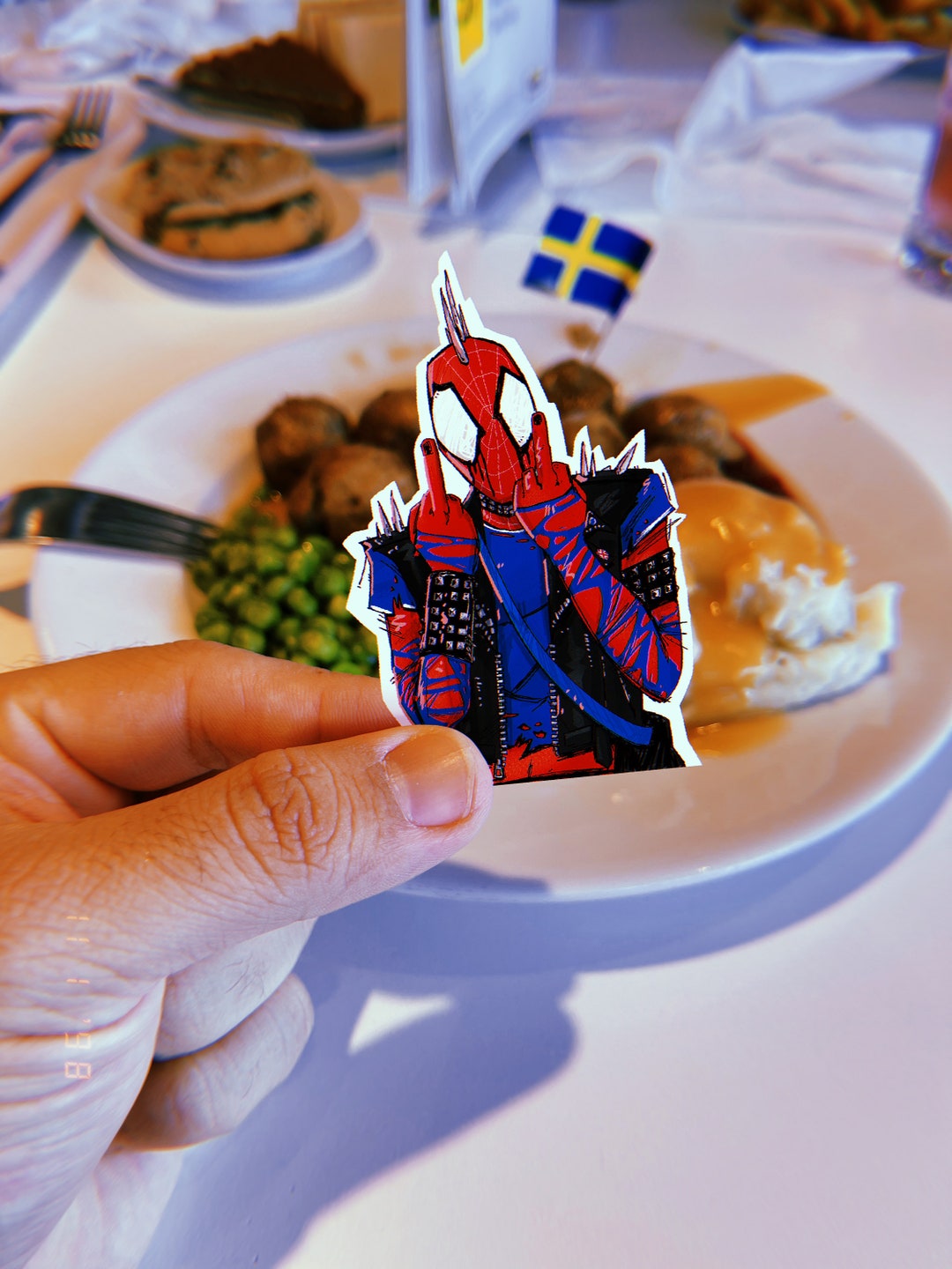 Spider-punk Hobie Brown Sticker: Middle Finger, Waterproof Laptop Decal ...