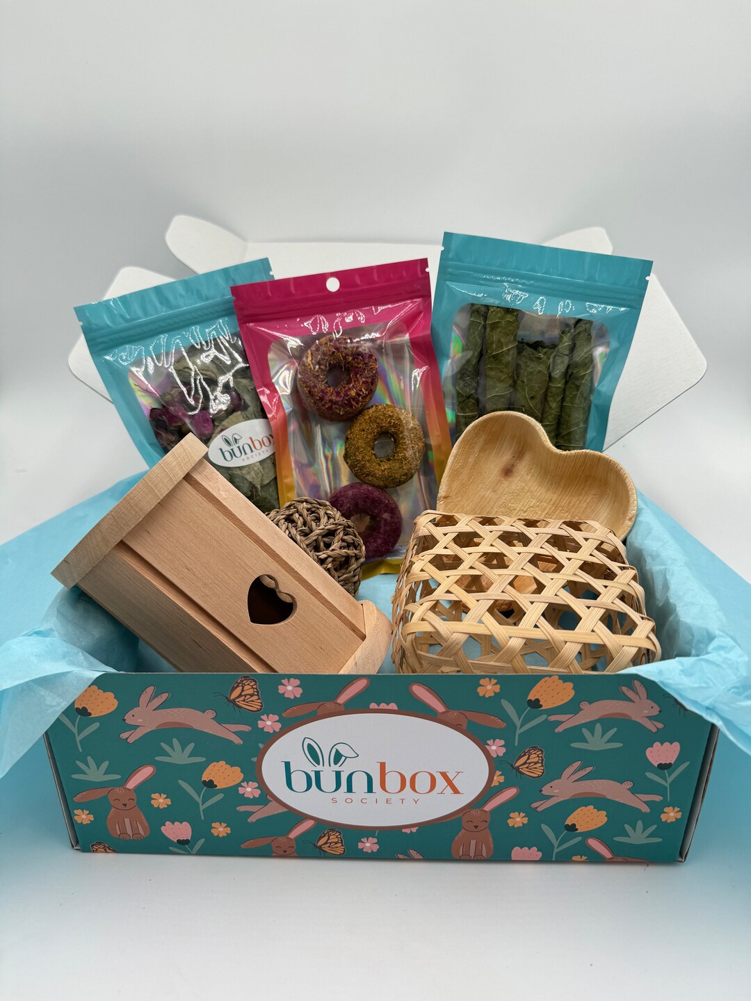 Bunny Gift Box With Forage Rabbit Chew Toy, Wooden Dumbbell With Hay ...