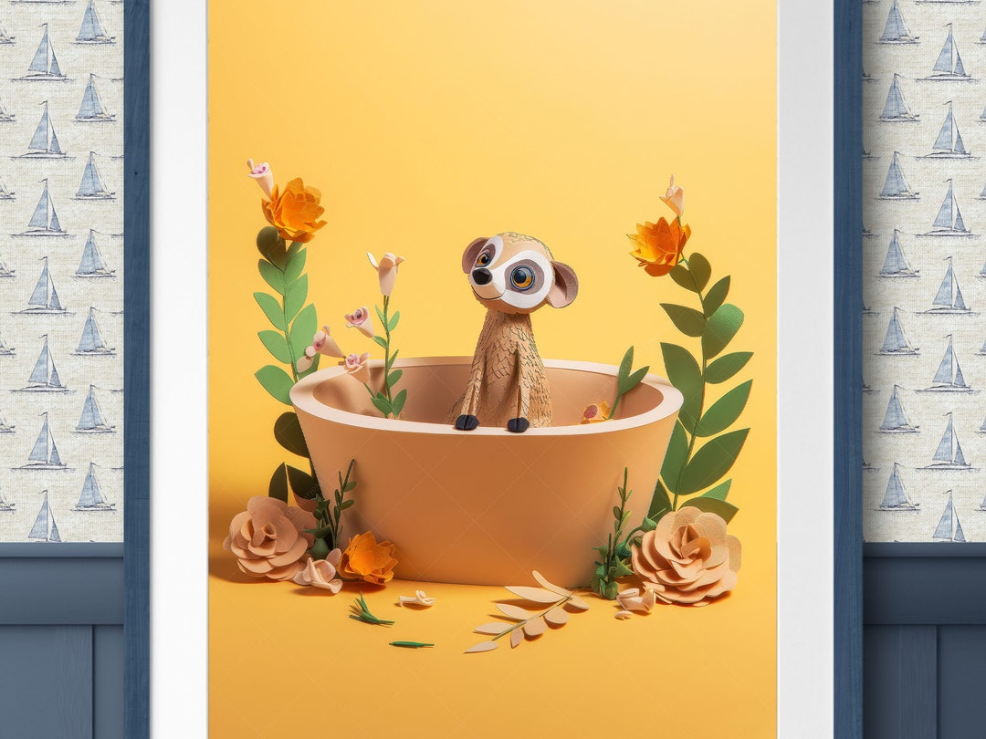Cute Meerkat in a Bathtub Animal Kingdom Kids Room Decor - Etsy