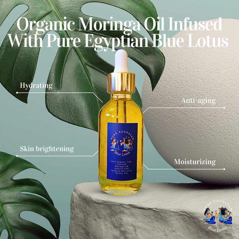 Organic Cold Pressed Moringa Oil Infused With Pure Egyptian Blue Lotus ...