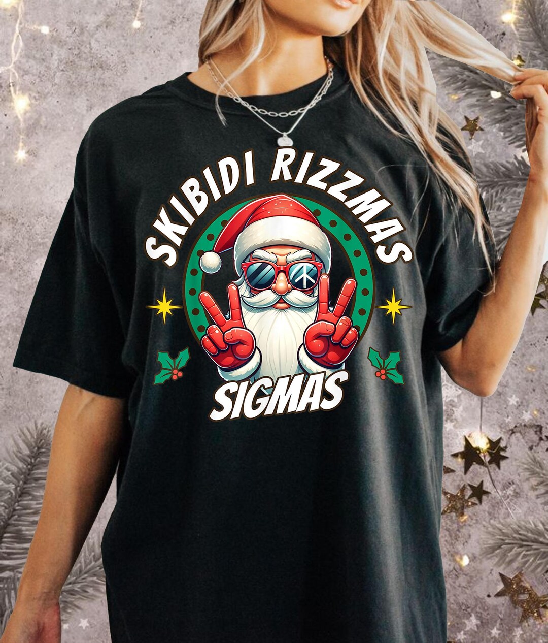 Skibidi Rizzmas Sigmas Santa Peace Sign Shirt,rizzler Santa Claus Shirt ...