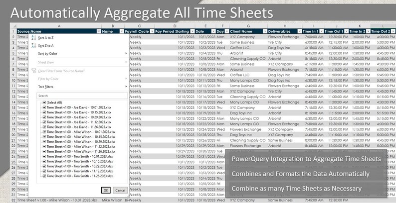 Advanced Excel Time Sheet | Refined Data Entry | Weekly - Bi-weekly ...