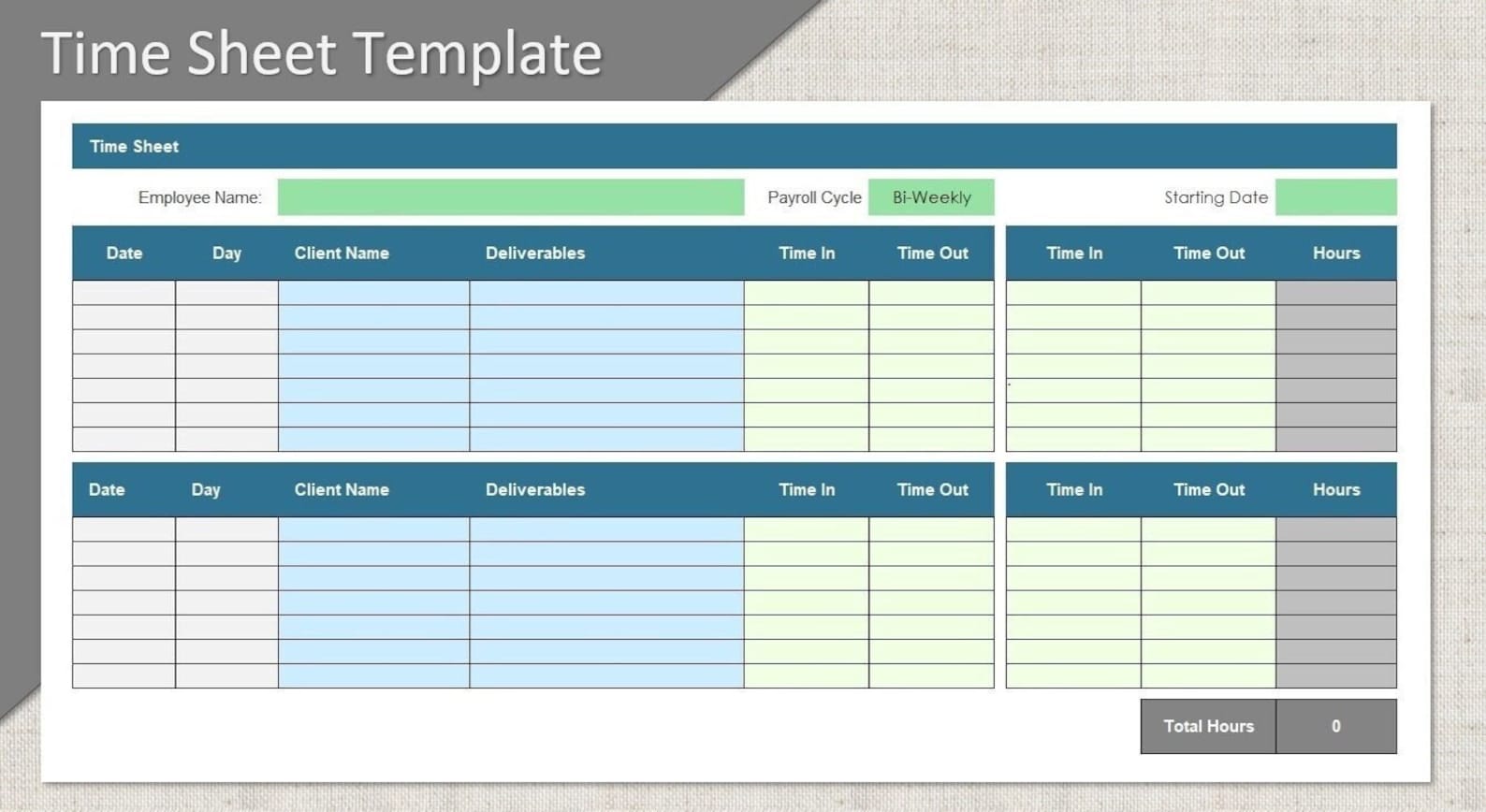 Advanced Excel Time Sheet | Refined Data Entry | Weekly - Bi-weekly ...