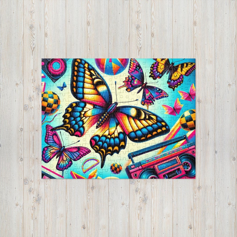Retro Vibes Revival: Vibrant Butterflies & Boombox Beats - Etsy