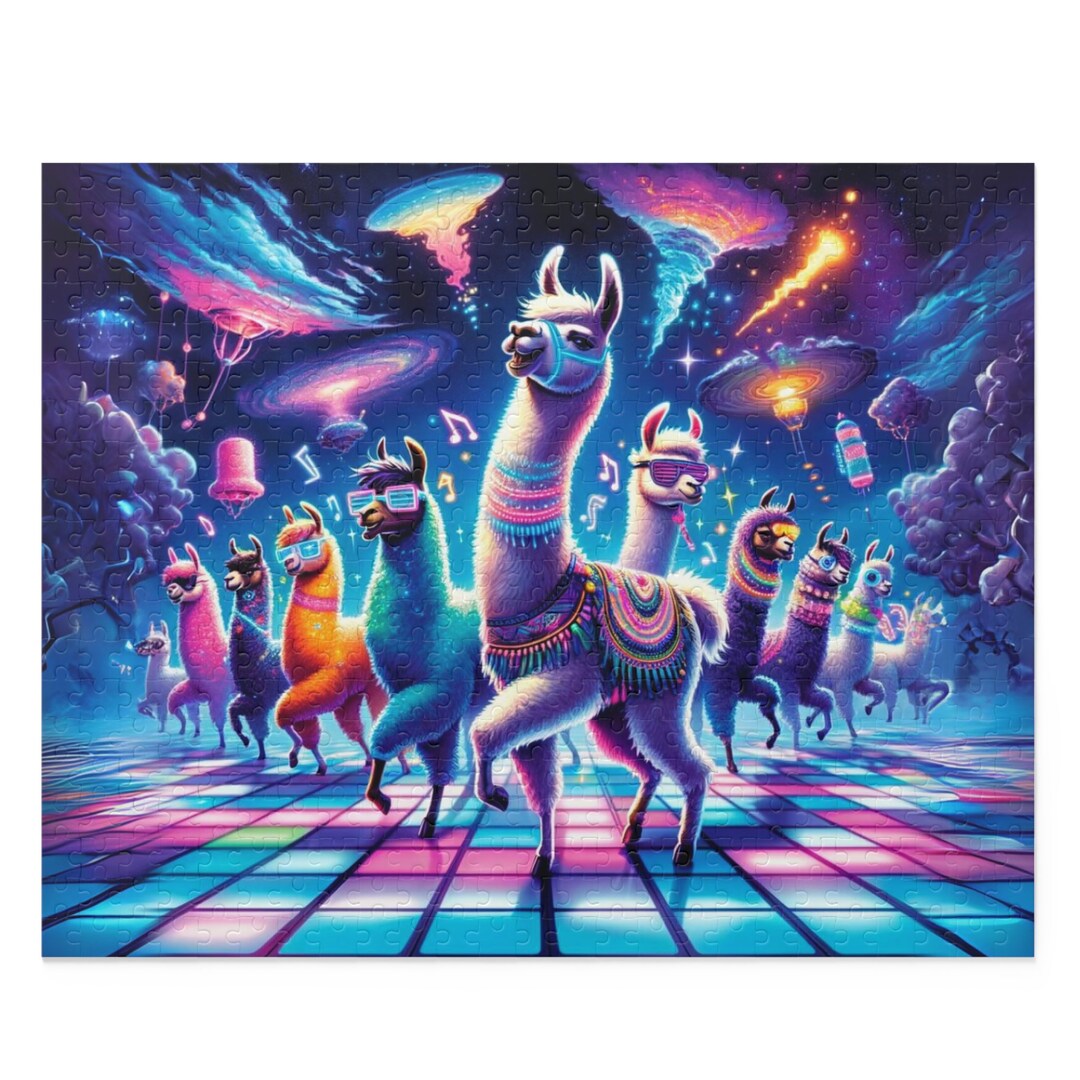 Galactic Llama Dance Party Vibrant Disco Alpacas in Space Themed Jigsaw ...