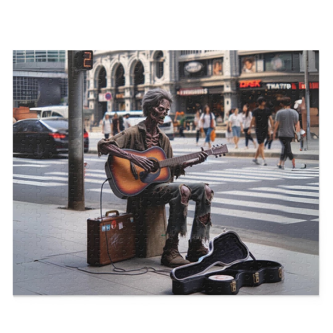 Urban Undead Balladeer: Zombie Street Performer in the City Unique ...