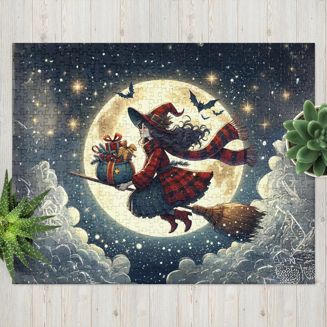 Christmas Witch Puzzle Starry Night Sky Festive Moonlit - Etsy