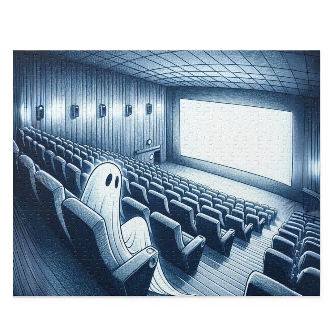 Solo Specter Cinema Night Jigsaw Puzzle: Ghostly Moviegoer in Modern ...