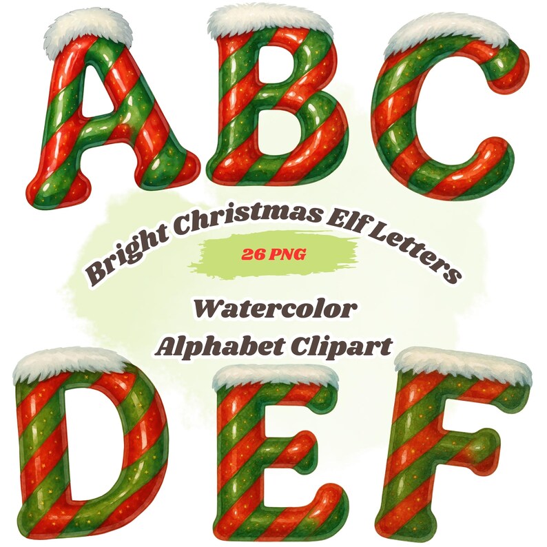 Watercolor Christmas Elf Alphabet Clipart – PNG Letters for Holiday ...