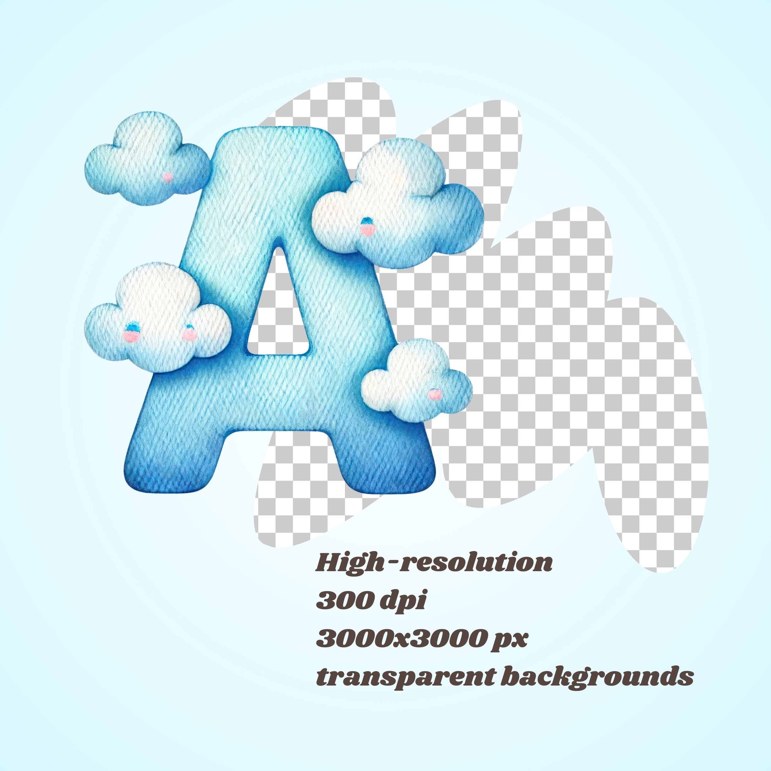 Blue Skies With Clouds Alphabet Clipart - Watercolor Letters Set ...