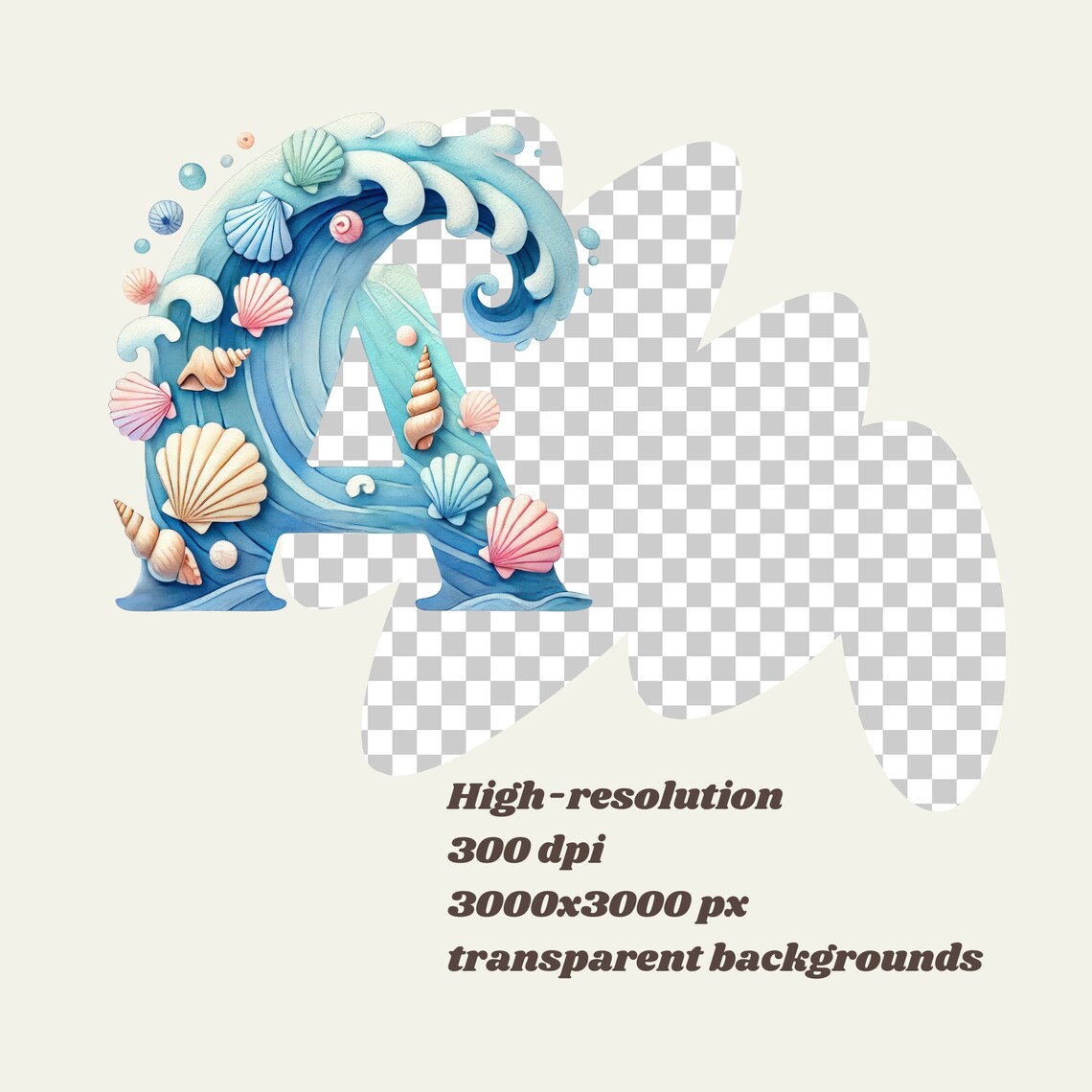 Wave of Ocean Alphabet Clipart Watercolor Letters, Coastal ABC Graphics ...