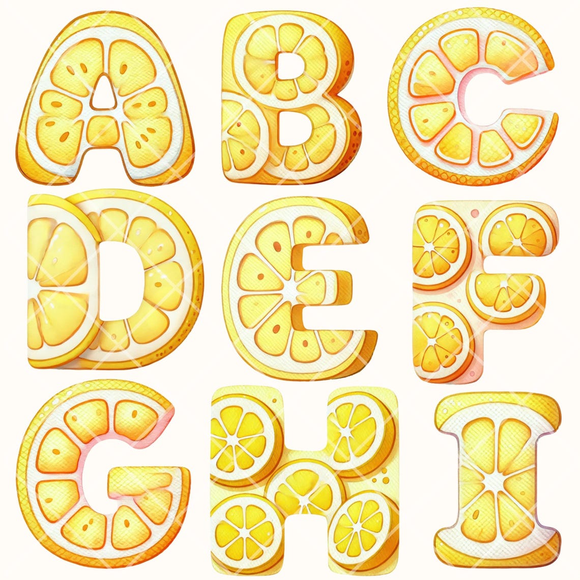 Watercolor Tropical Citrus Alphabet Clipart Fresh Summer Fruit Themed ...