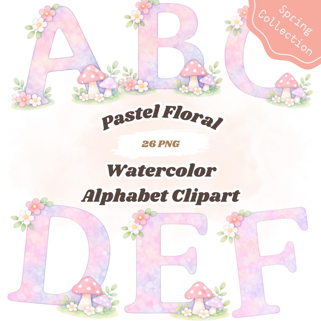 Spring Watercolor Alphabet Clipart PNG, Pastel Floral ABC Letters ...