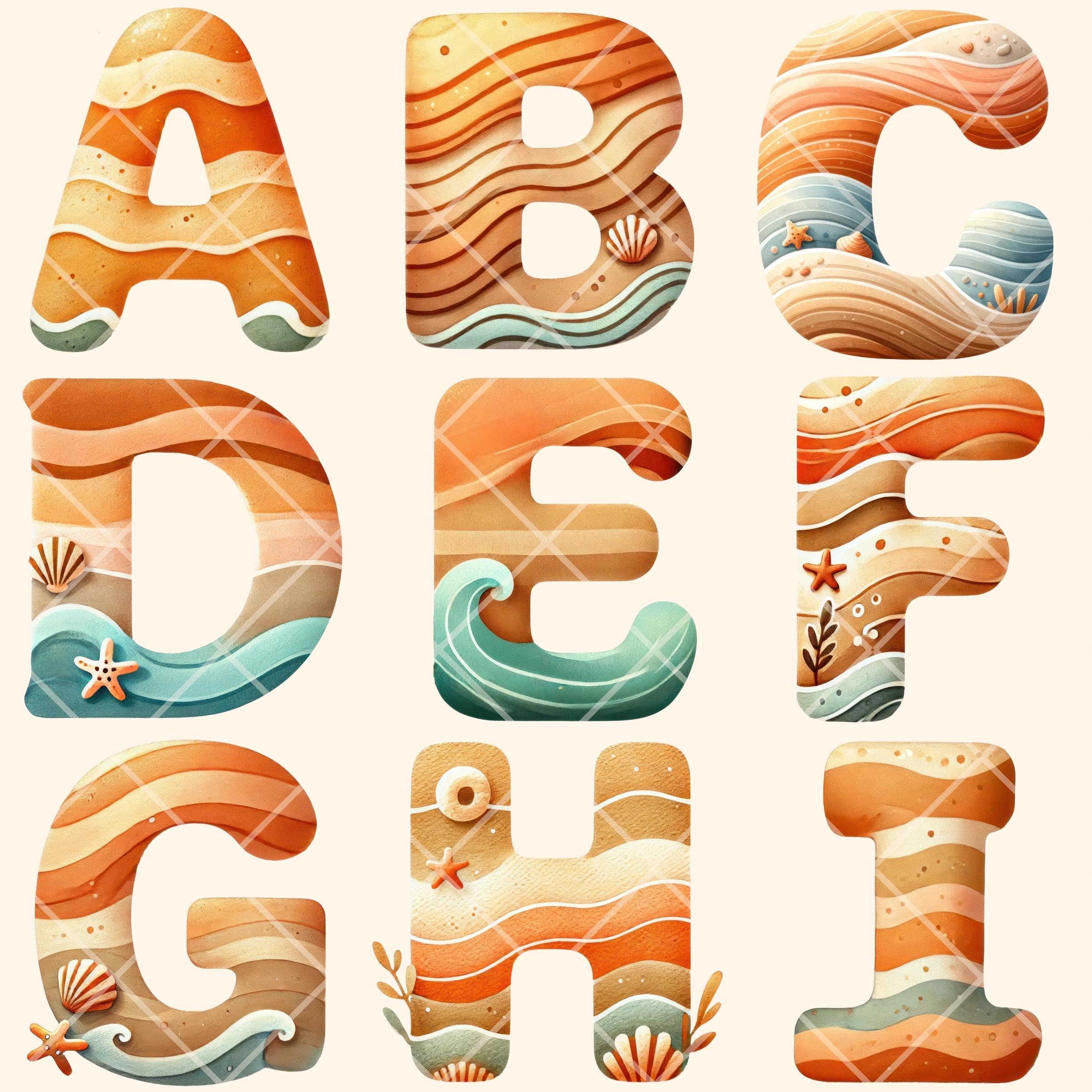 Sandy Shoreline Alphabet Clipart-watercolor Letters, Coastal ABC ...