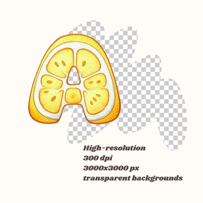 Watercolor Tropical Citrus Alphabet Clipart Fresh Summer Fruit Themed ...