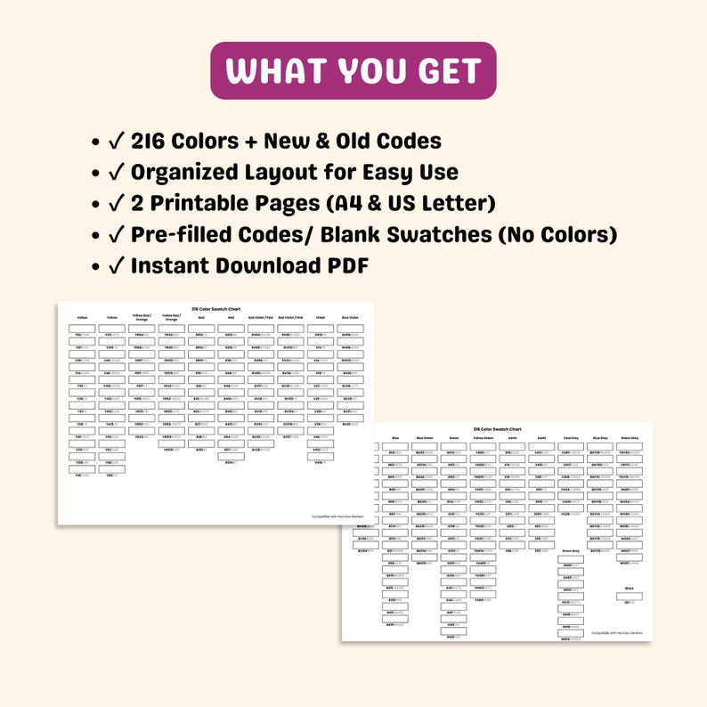 Ohuhu Honolulu Marker Swatch Chart, 216 Colors, New & Old Codes ...