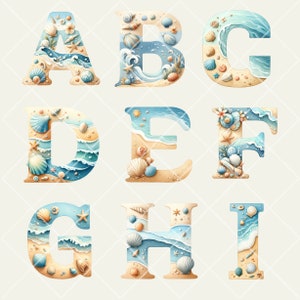 Beach Time Alphabet Clipart - Watercolor Letters Set, Coastal ABC ...