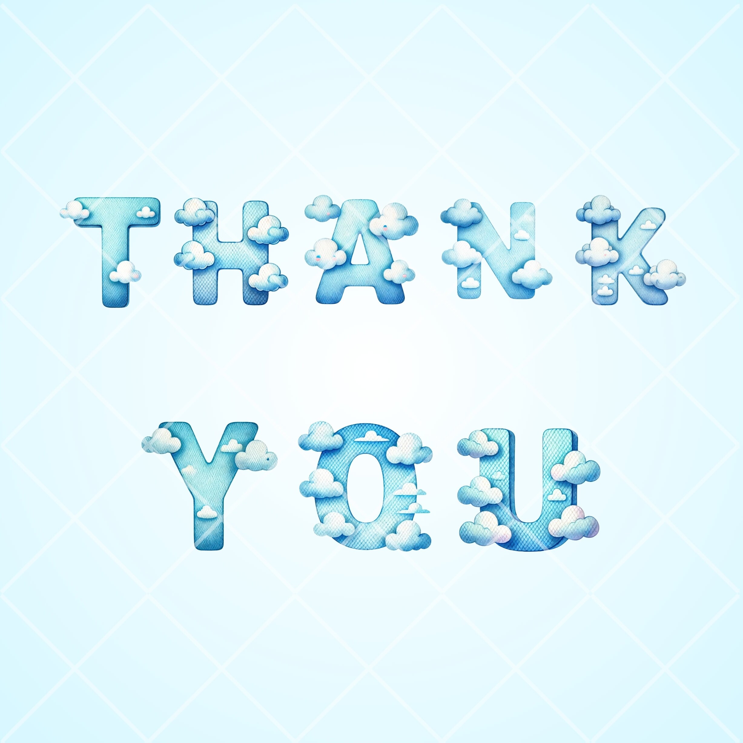 Blue Skies With Clouds Alphabet Clipart Watercolor Letters Set, Digital ...