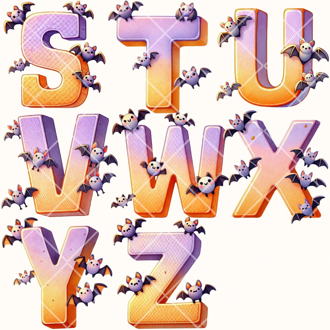 Watercolor Batty Boo Alphabet Clipart | Cute Bat Themed Letters ...