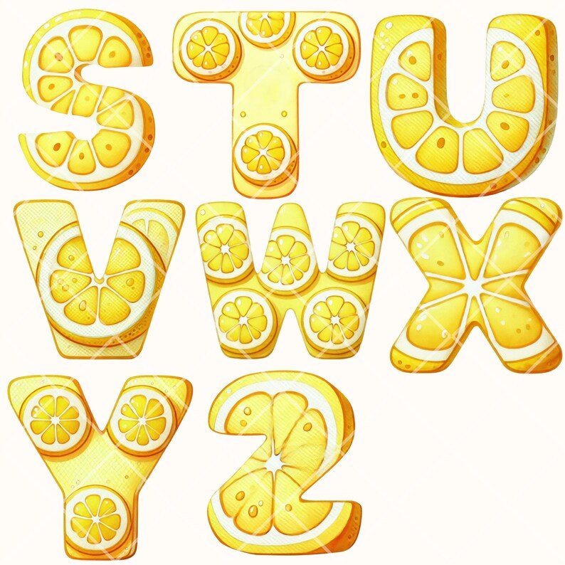 Watercolor Tropical Citrus Alphabet Clipart Fresh Summer Fruit Themed ...