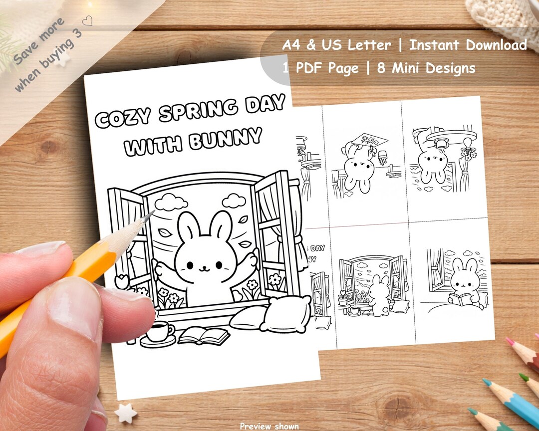 Spring Bunny Coloring Pages Printable | Cozy Spring Day With Bunny Mini ...
