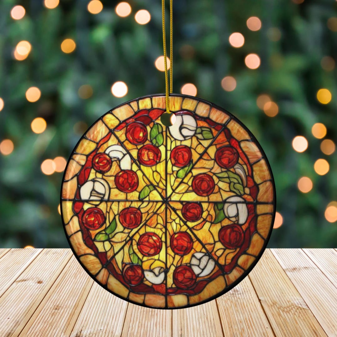 Pizza Stained Glass Printed Ceramic Ornament - Double Sided Print - Etsy