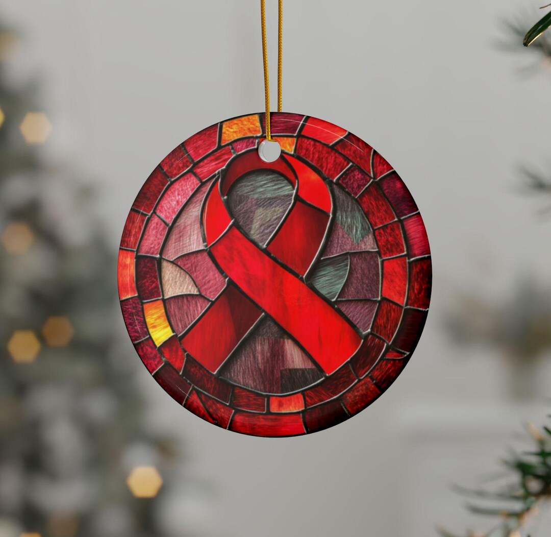 Cancer Ribbon Stained Glass Printed Ceramic Ornaments - Cancer ...