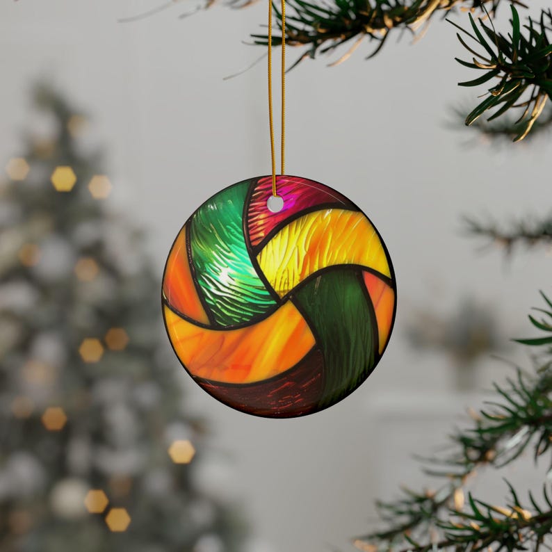 Volleyball Stained Glass Printed Design Ceramic Christmas Ornament - Etsy