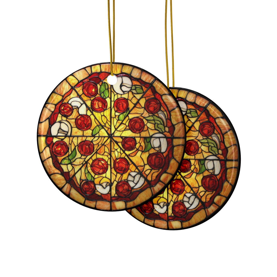 Pizza Stained Glass Design Printed Ceramic Ornament - Double Sided ...