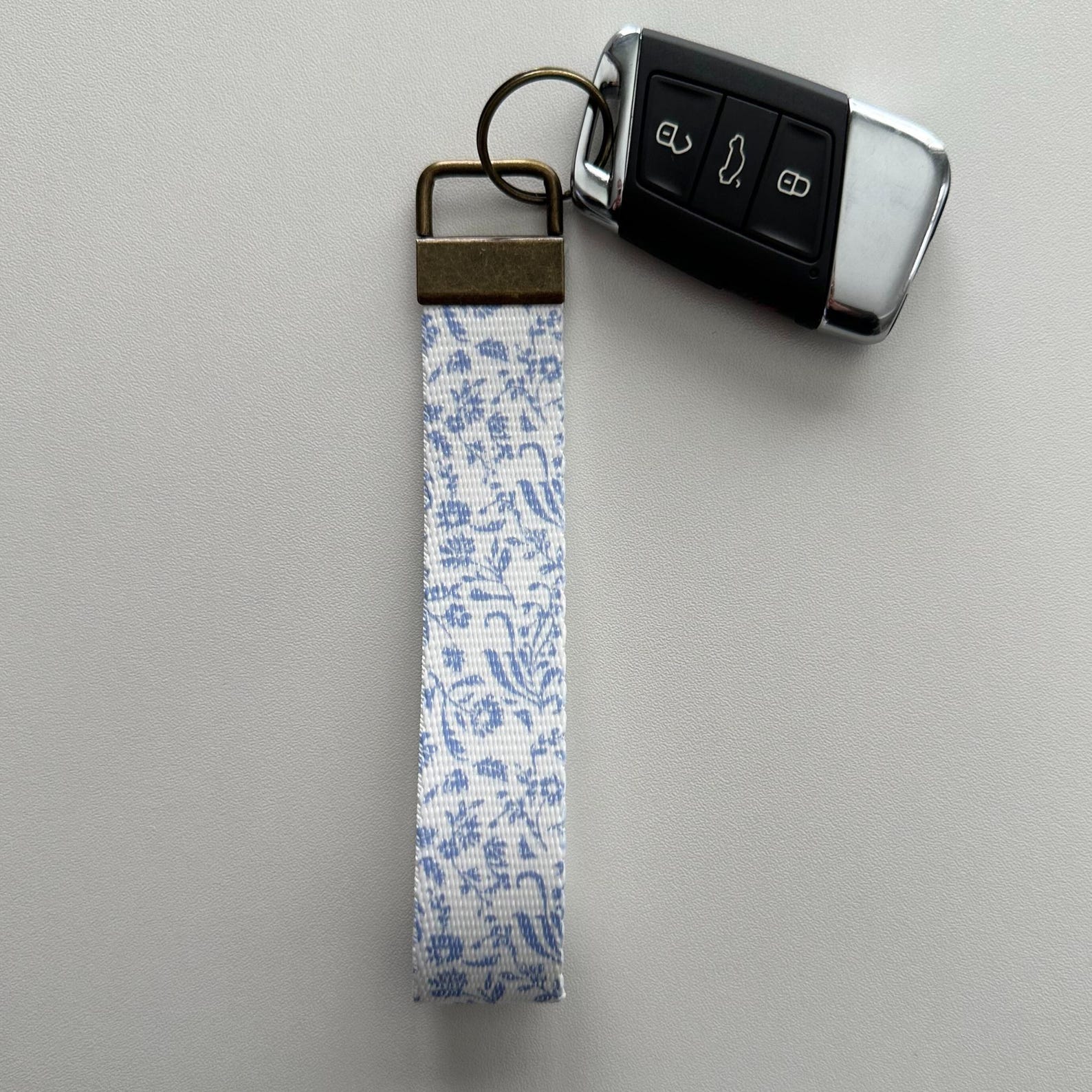 Blue Ditsy Floral Key Fob Wristlet | Antique Brass Hardware | Stylish ...