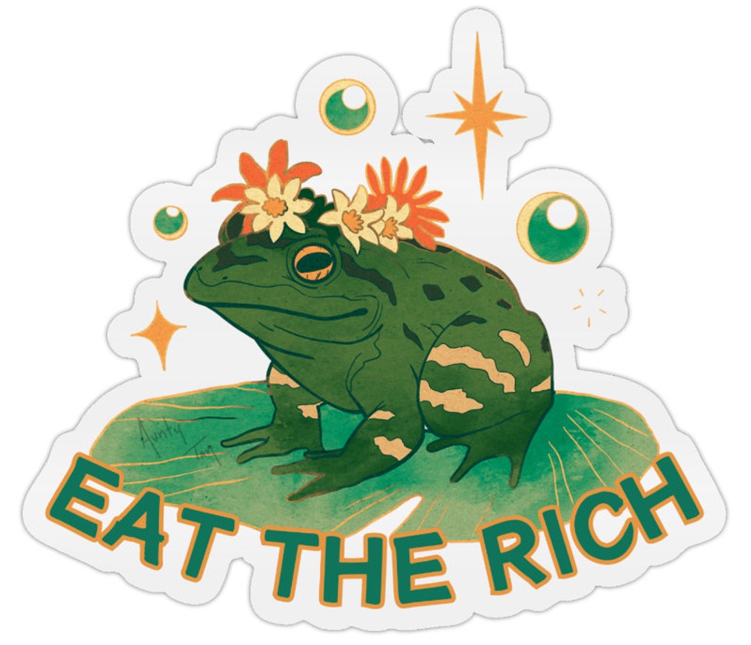 Eat the Rich Frog Sticker - Funny Meme Activist Cute Art Decor Green ...