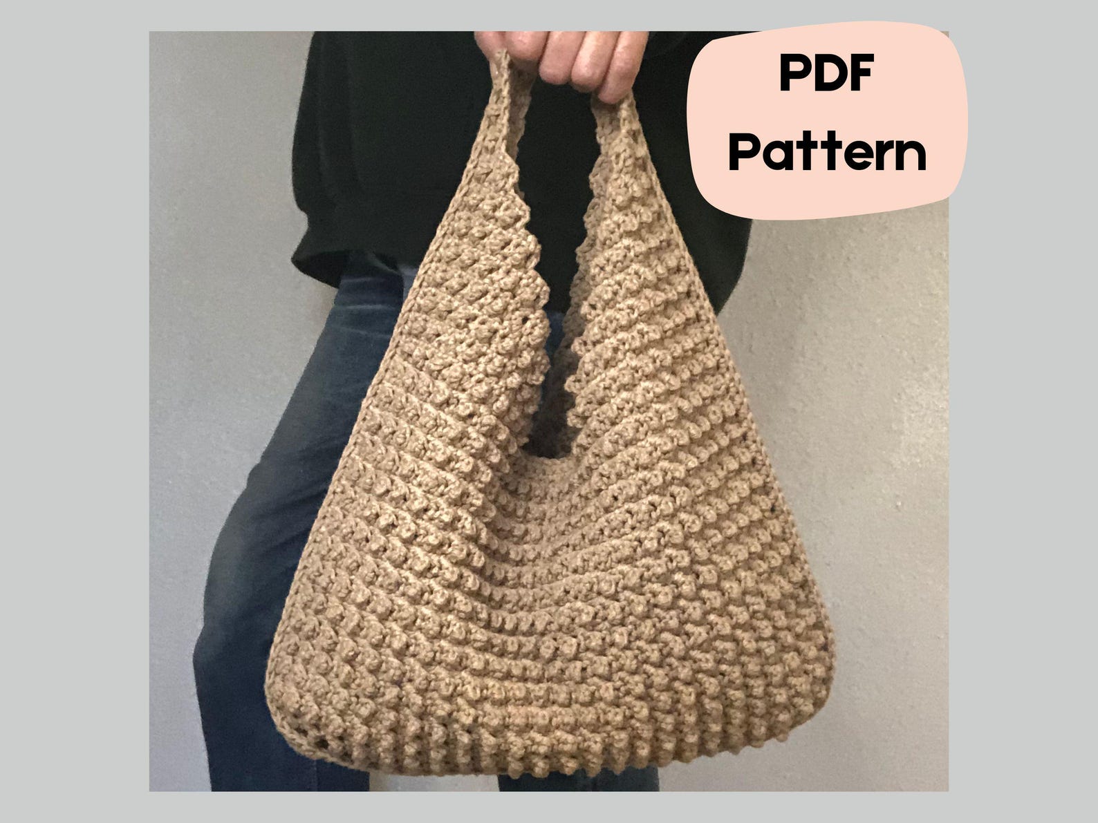 Crochet Bag PATTERN – Bubble Stitches Ribbed Edge Finished, Bindle Tote ...