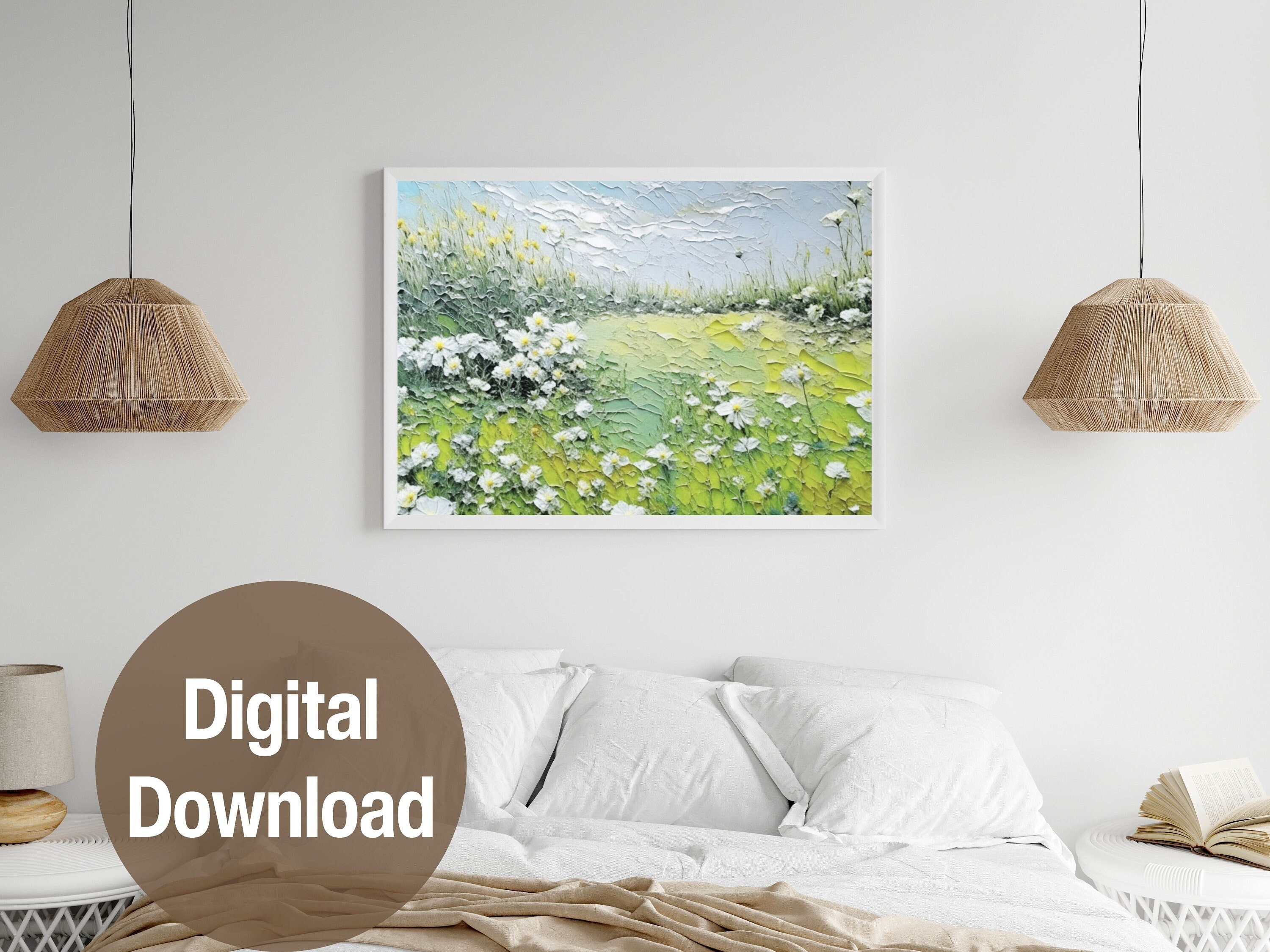 Wildflower Field Acrylic Art Style Landscape Printable, Vintage ...