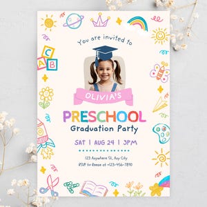 COLORFUL Kindergarten Grad Party Editable Invitation Preschool ...