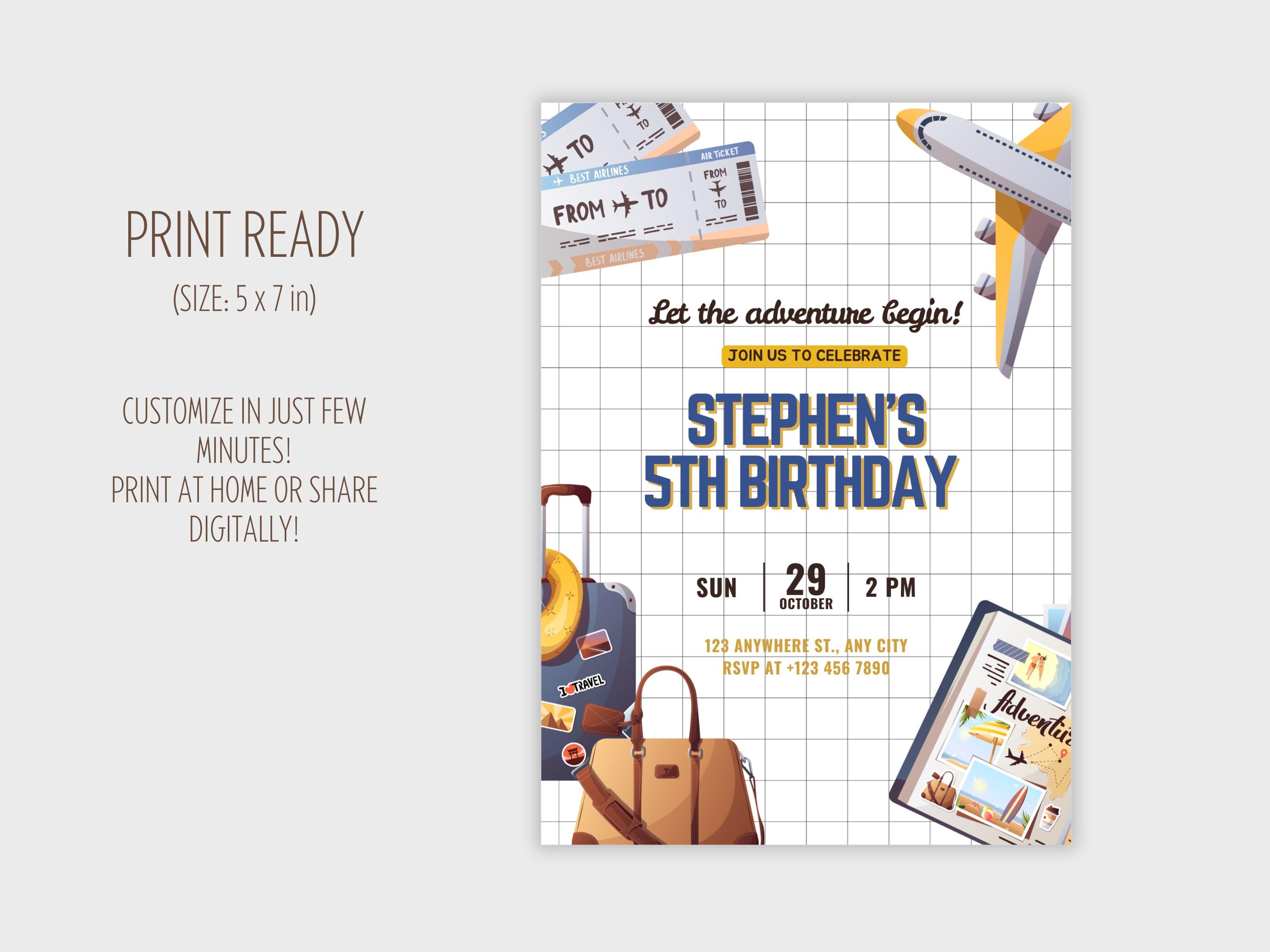 EDITABLE Travel Theme Birthday Party Invitation | Adventure Around the ...