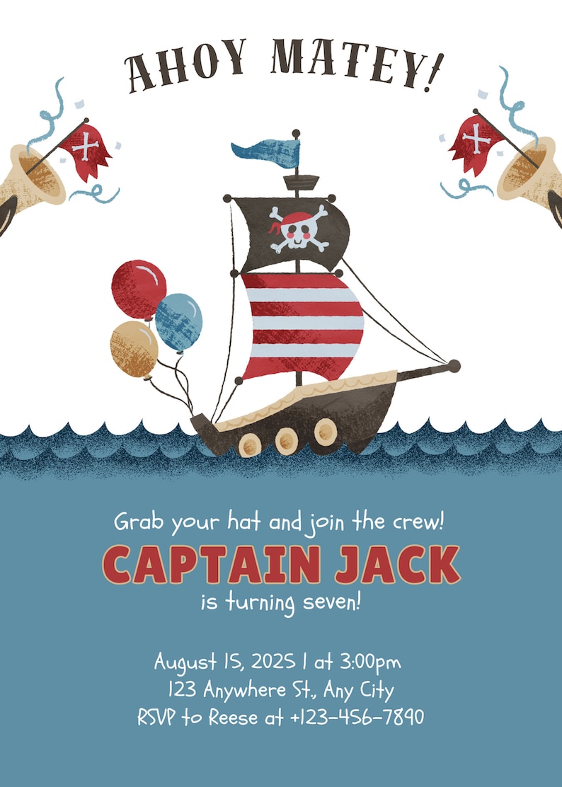 EDITABLE Pirate Theme Birthday Party Invitation | Digital Download ...
